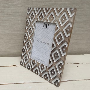 Wooden Photo Frame With White Diamond Detail 4x6 Inches - Etsy