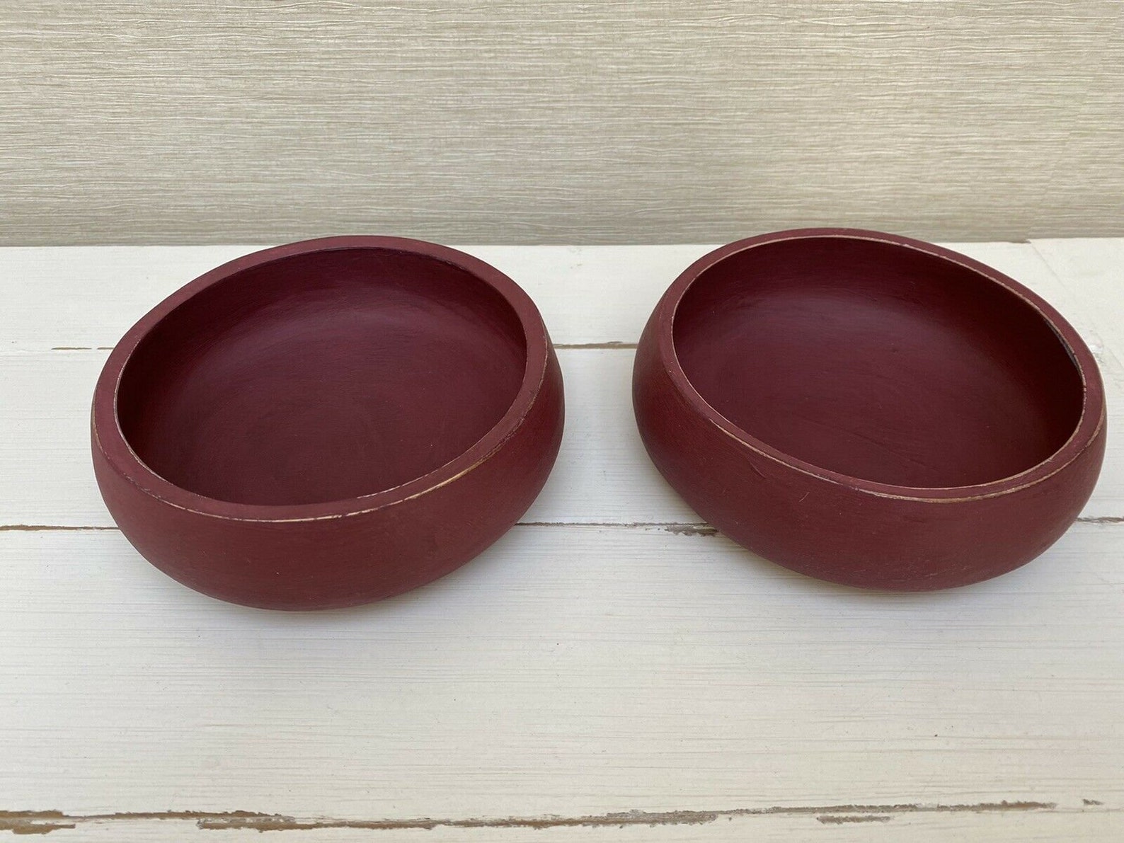 Pair of Hand Painted Wooden Decorative Bowls in Red - Etsy