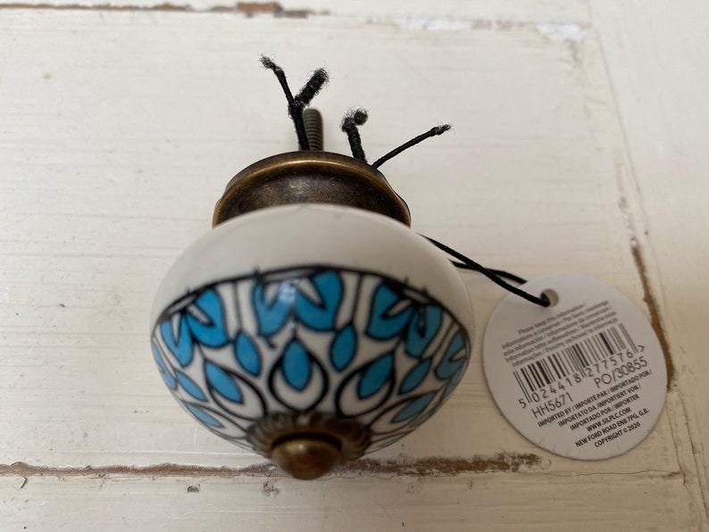 Turquoise & Navy Patterned Ceramic Door / Cabinet Knobs - Etsy