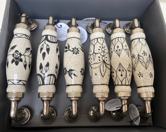 Vintage Style Ceramic & Metal Door Handles Black / Ivory 16.5 Cm - Etsy UK