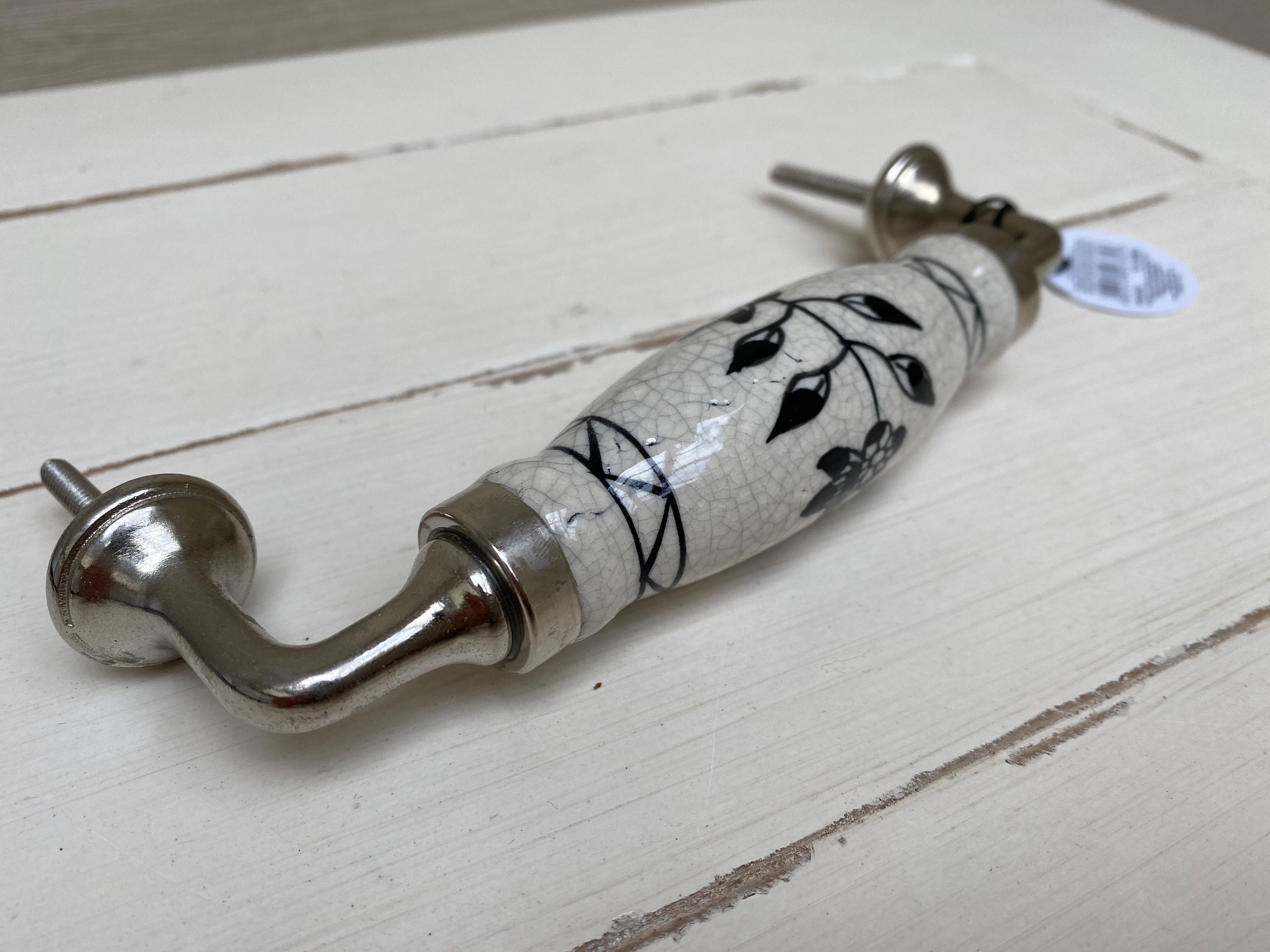 Vintage Style Ceramic & Metal Door Handles - Black / Ivory - 16.5 Cm ...