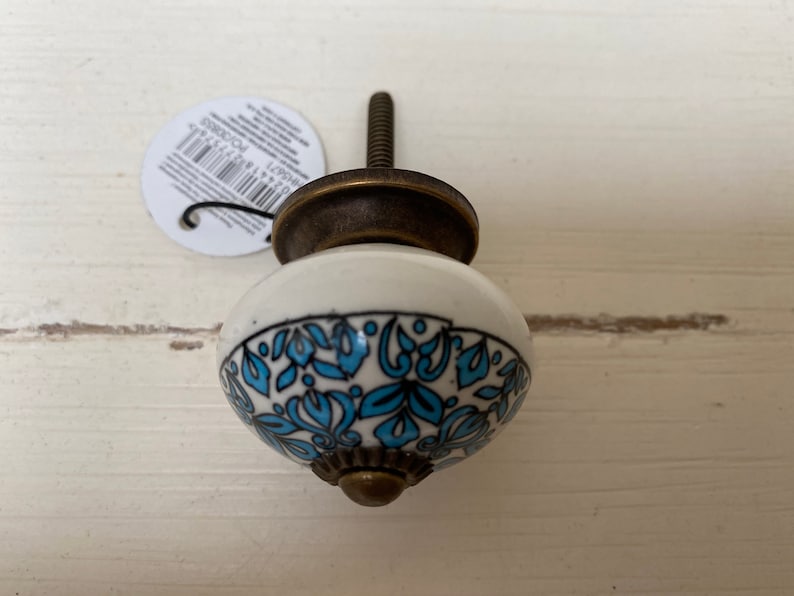 Turquoise & Navy Patterned Ceramic Door / Cabinet Knobs - Etsy