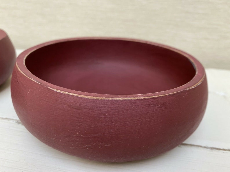 Pair of Hand Painted Wooden Decorative Bowls in Red - Etsy