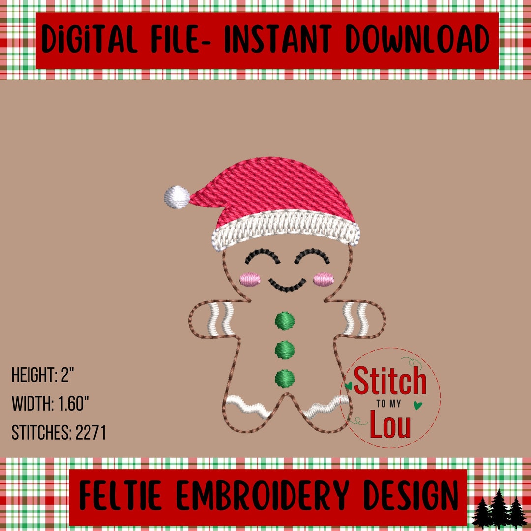 Full Body Gingerbread Embroidery Design, Gingerbread Feltie Design ...