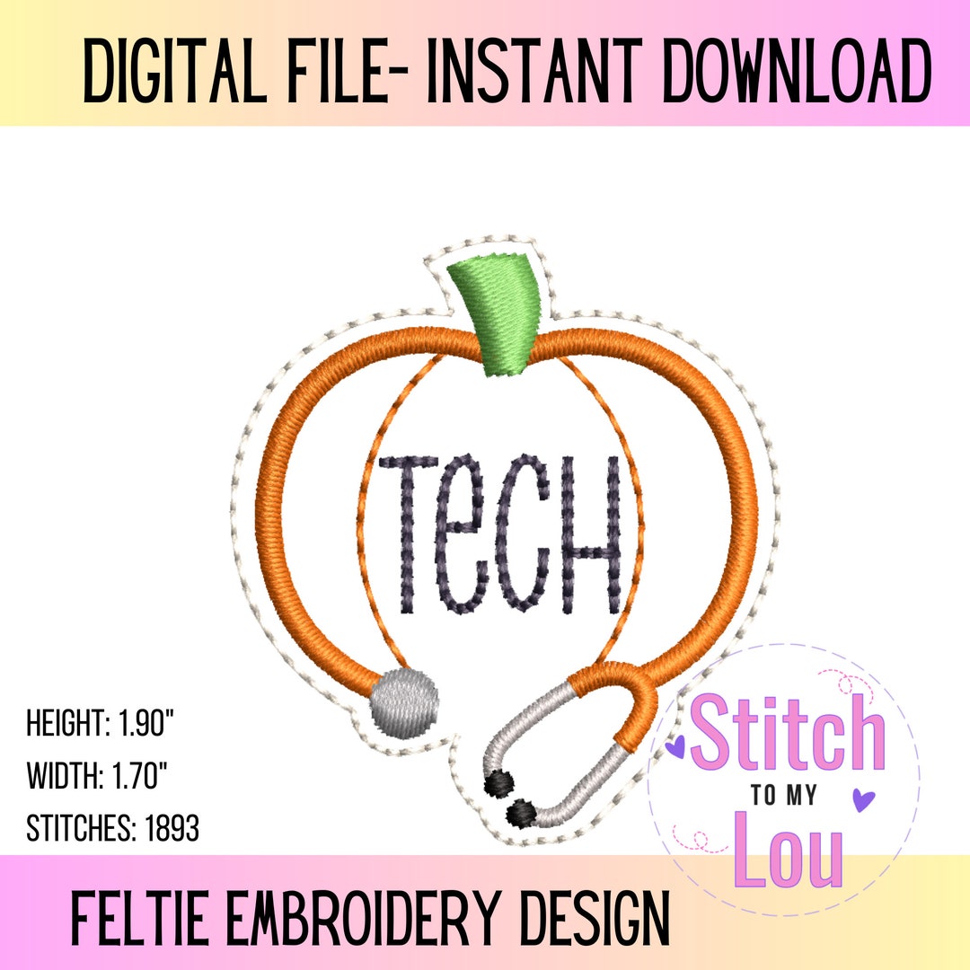 Tech Pumpkin Stethoscope Embroidery Design, Medical Fall Feltie Design ...