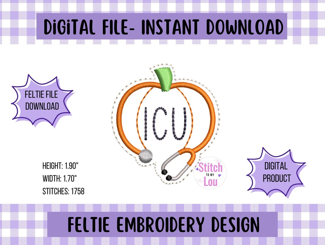 ICU Pumpkin Stethoscope Feltie Embroidery Design (digital Download) - Etsy