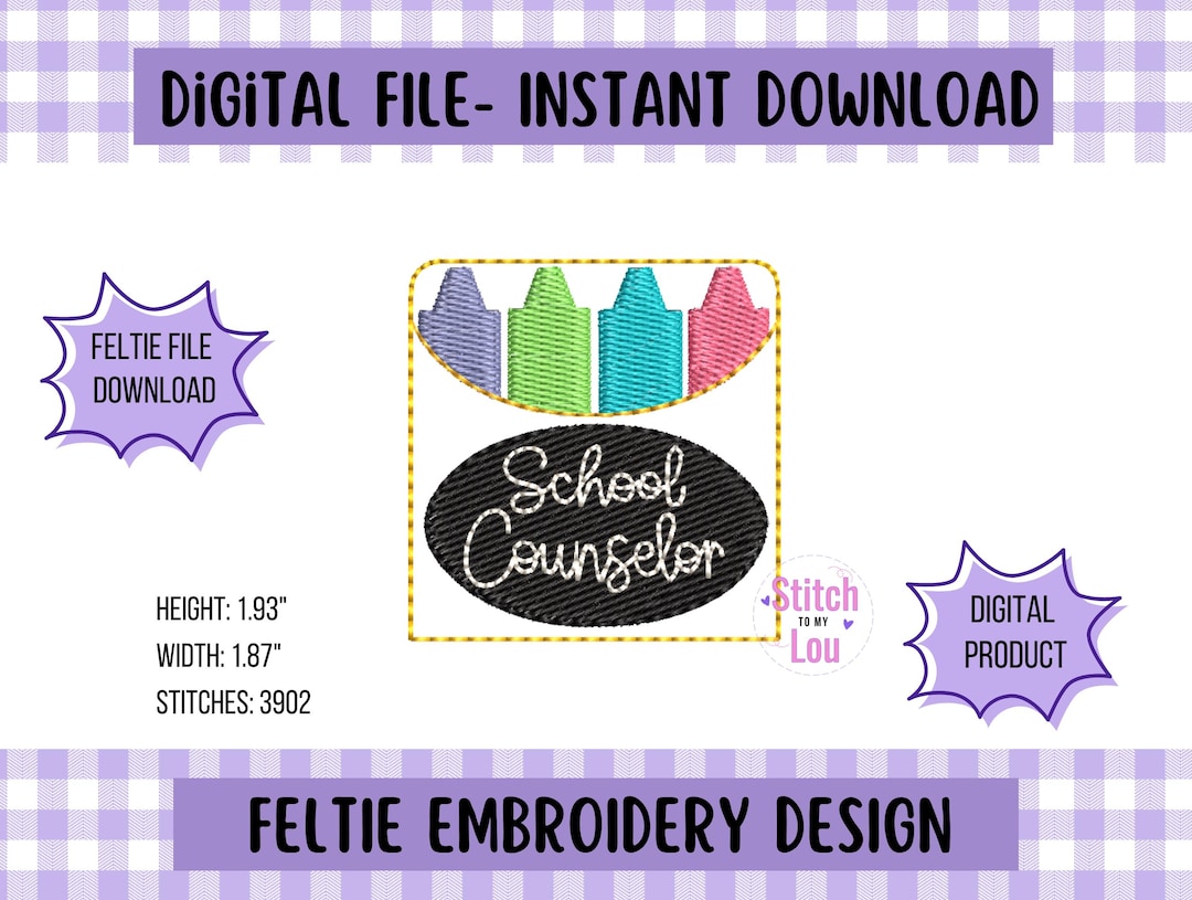 School Counselor Crayon Box Feltie Embroidery Design: Instant File ...