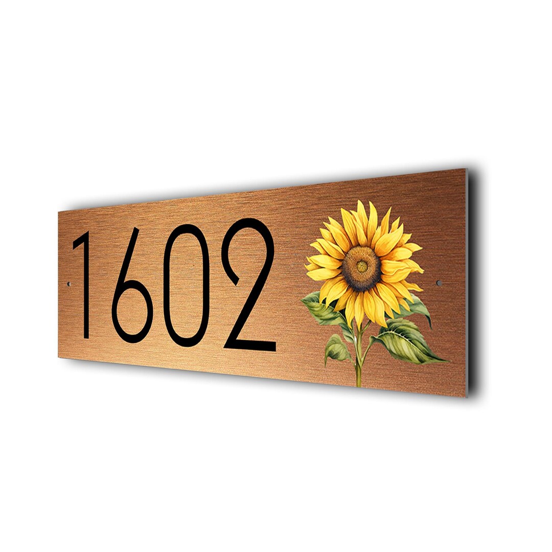 Sunflower Address Sign: Custom Brushed Metal House Number - Etsy