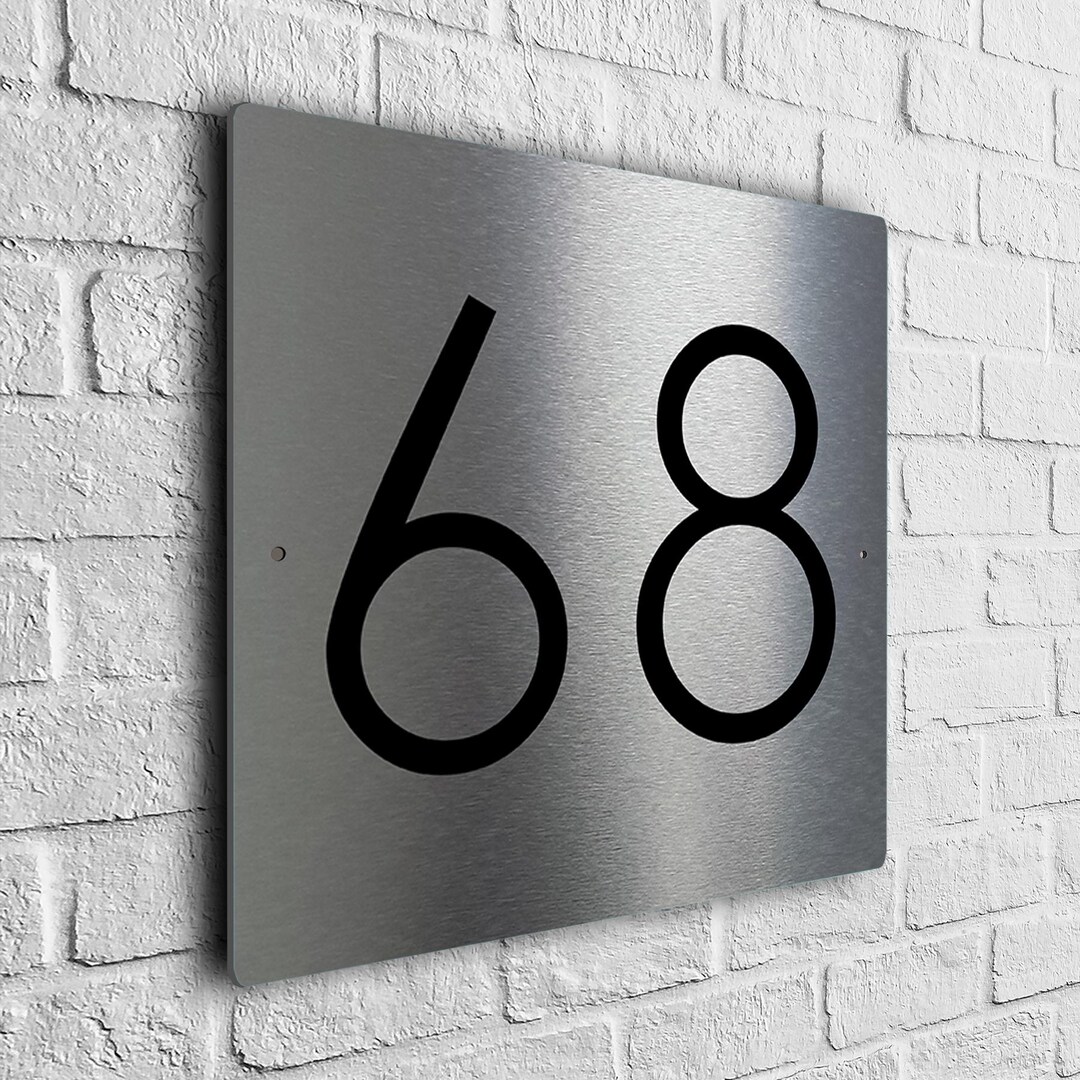 Brushed Silver Square House Number Sign: Modern Door Plaque - Etsy