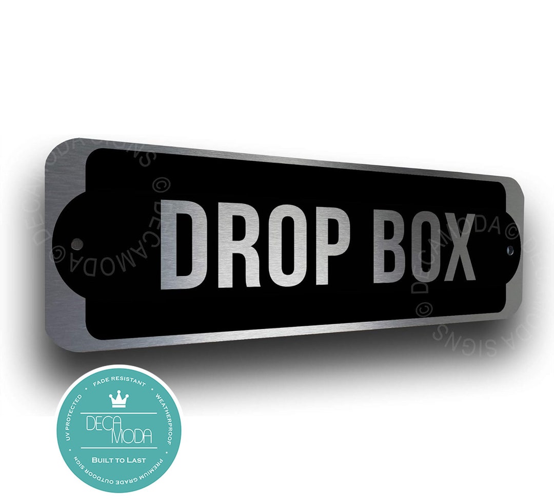 DROP BOX SIGN, Brushed Metal Door Sign, Silver and Black Drop Box Sign ...