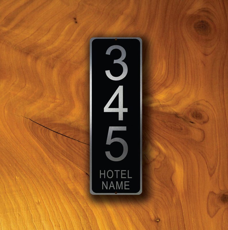 Custom Hotel Room Number Sign: Brushed Silver Metal Door Plaque - Etsy