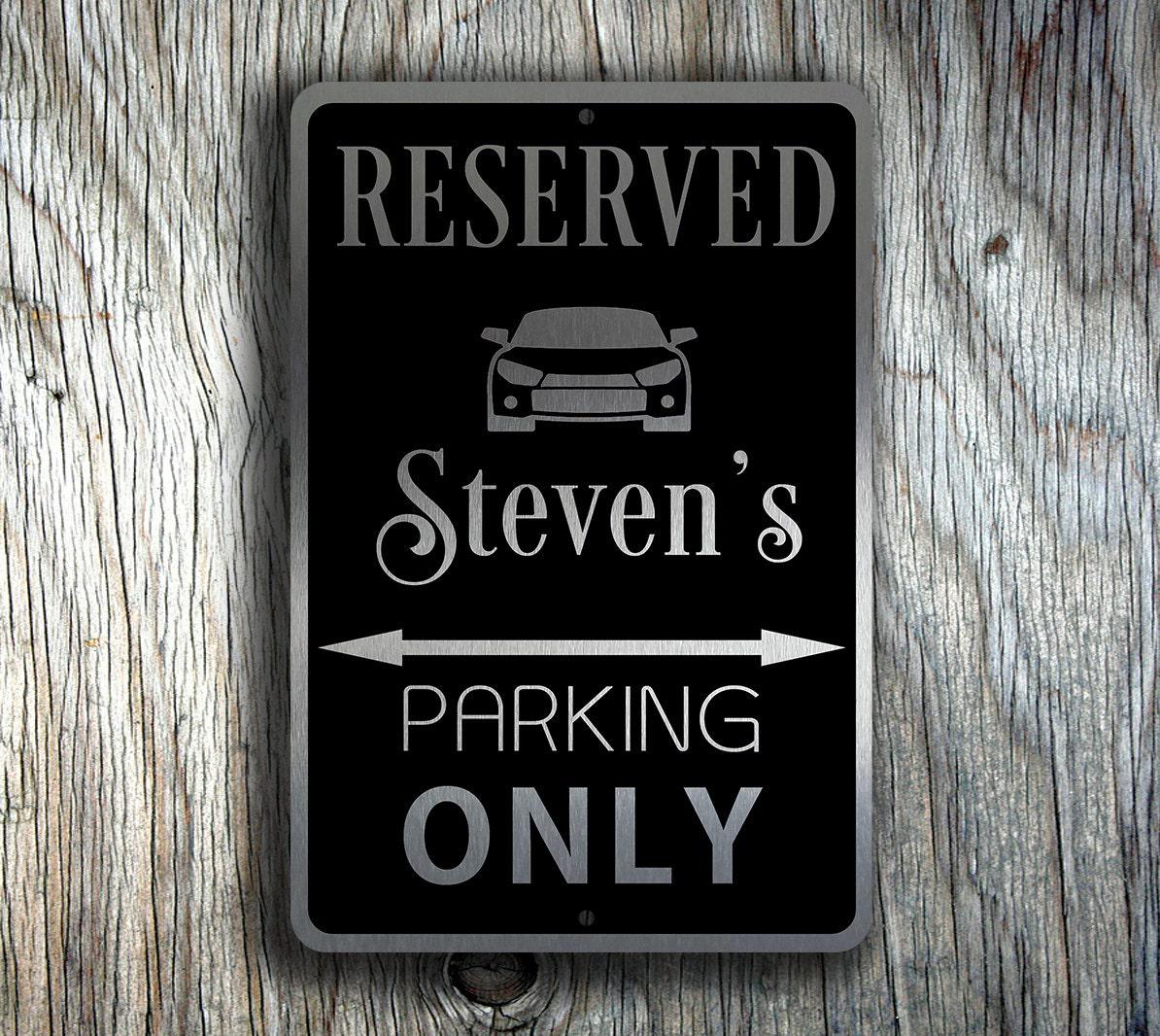 Personalized Reserved Parking Sign: Brushed Metal Plaque - Weatherproof ...