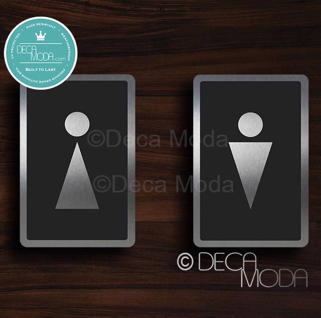 Modern Brushed Silver Restroom Sign Set - Etsy