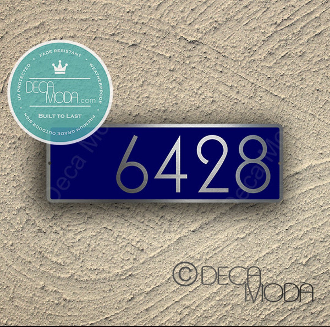 BLUE ADDRESS SIGN, Custom House Address, Blue and Brushed Silver Finish ...