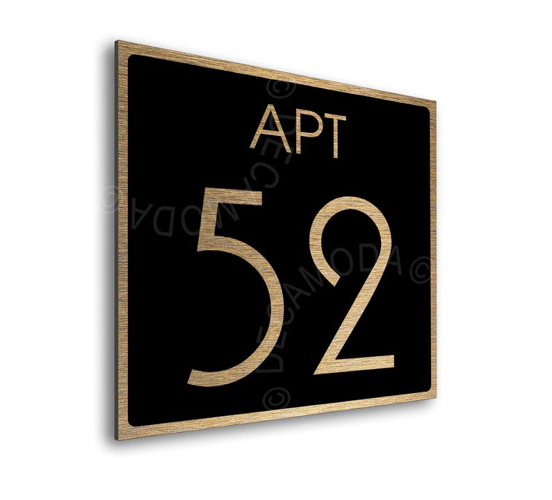 Custom Apartment Number Sign: Brushed Gold on Black, Contemporary Condo ...
