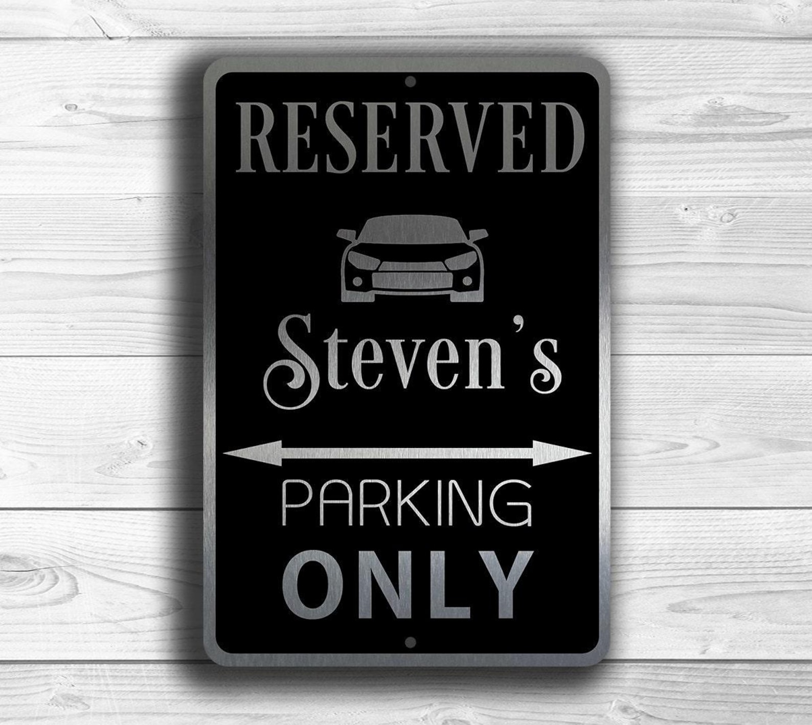 Personalized Reserved Parking Sign: Brushed Metal Plaque - Weatherproof ...