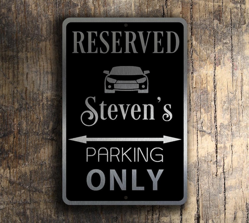 Personalized Reserved Parking Sign: Brushed Metal Plaque - Weatherproof ...