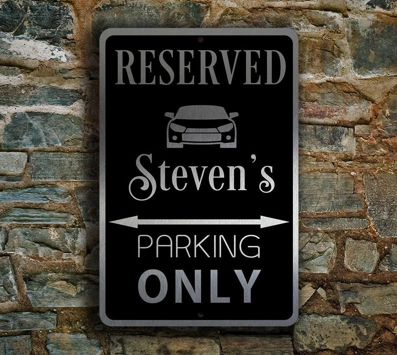 Personalized Reserved Parking Sign: Brushed Metal Plaque - Weatherproof ...