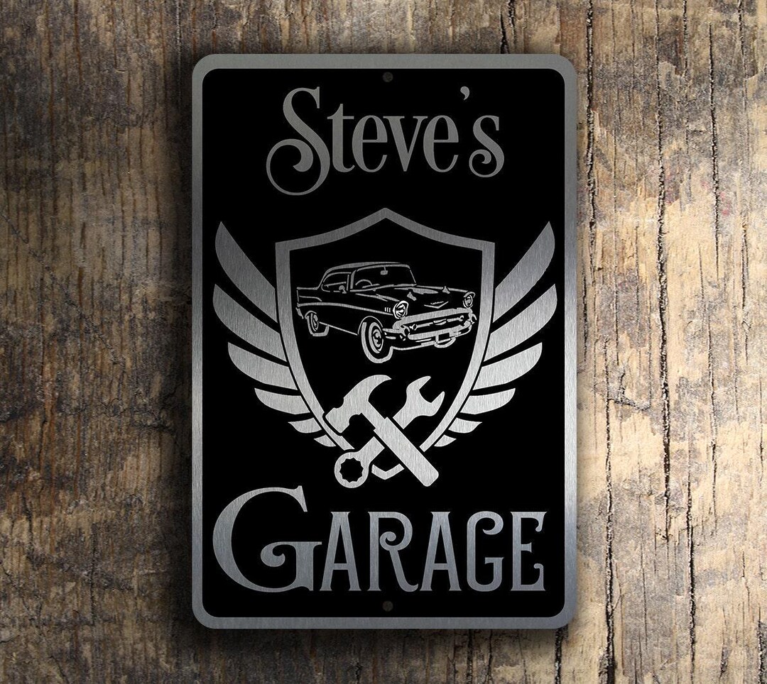 Personalized Car Garage Sign: Brushed Aluminum Plaque - Etsy