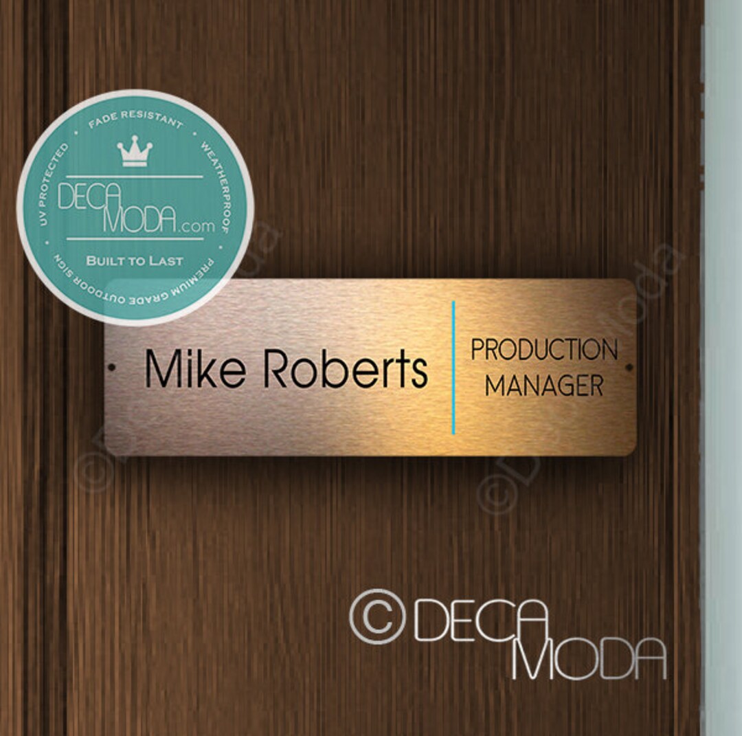 Custom Door Name Sign Printed on Brushed Copper Modern Business Decor ...