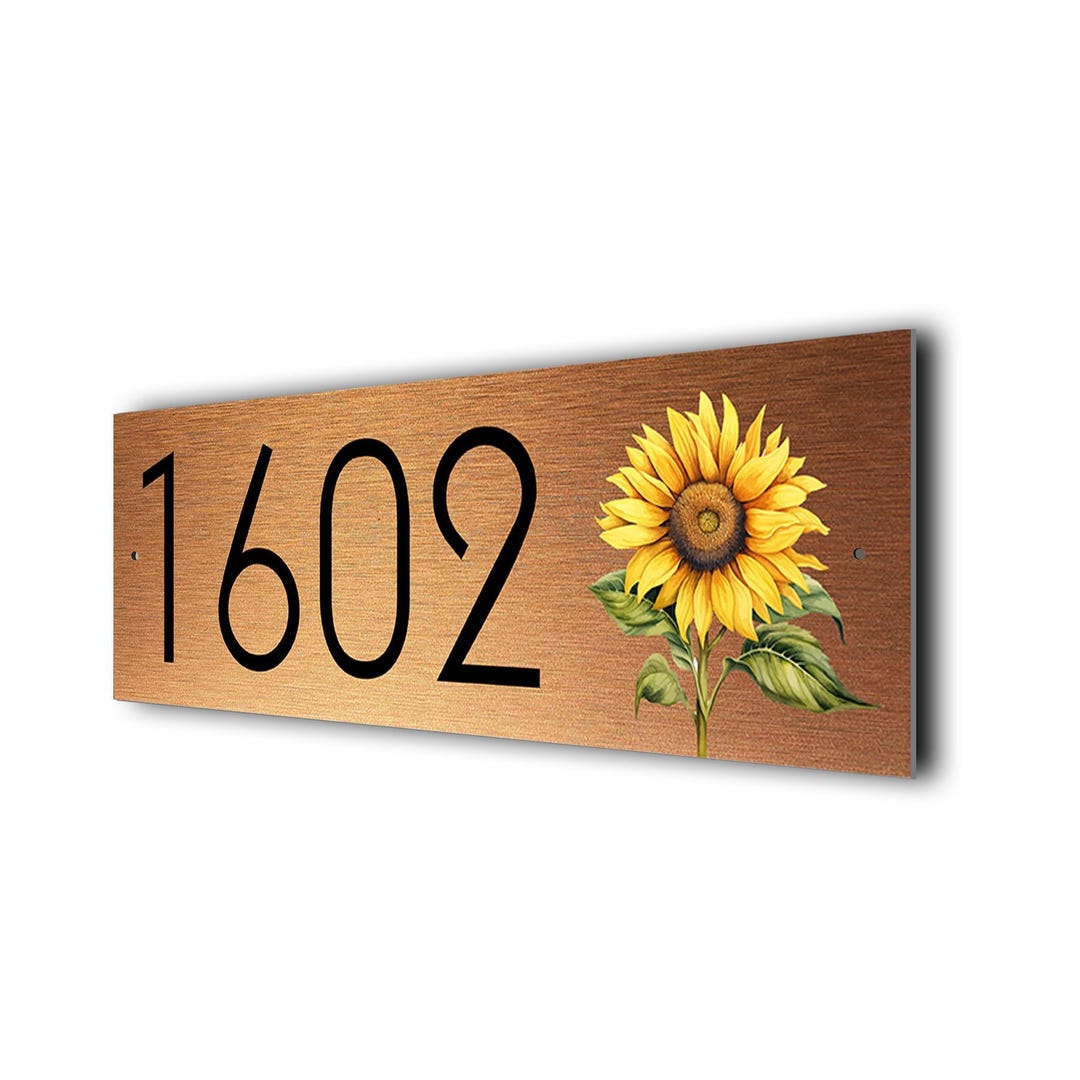 Sunflower Address Sign: Custom Brushed Metal House Number - Etsy