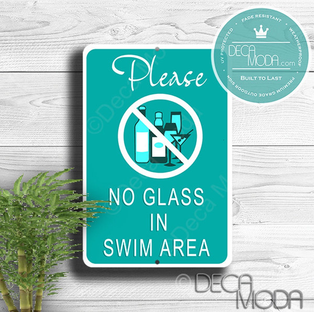 No Glass in Swim Area Sign, Swimming Pool Signs, Pool Signs, Pool Decor ...