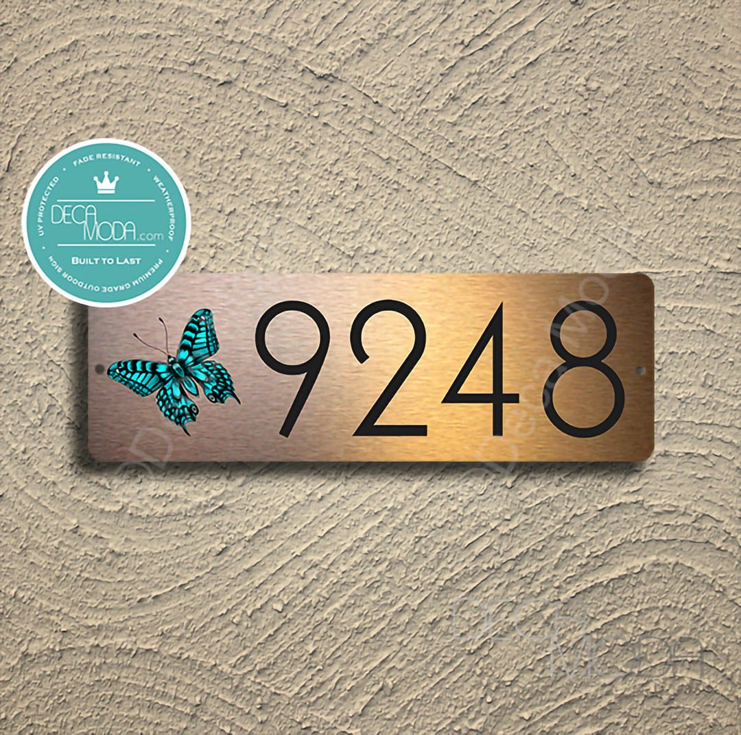 Butterfly Address Sign: Brushed Copper, Weatherproof Outdoor Number - Etsy