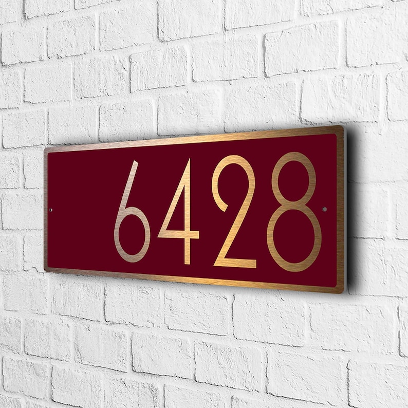 Custom House Number Sign: Burgundy & Brushed Copper Metal - Etsy