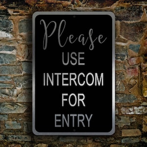 Intercom Sign: Brushed Silver Metal, Use Intercom for Entry - Etsy