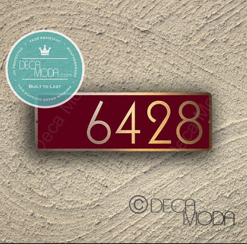 Custom House Number Sign: Burgundy & Brushed Copper Metal - Etsy
