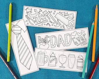 Printable Father's Day Coloring Bookmarks, DIY Gift for Dad, Gift for ...