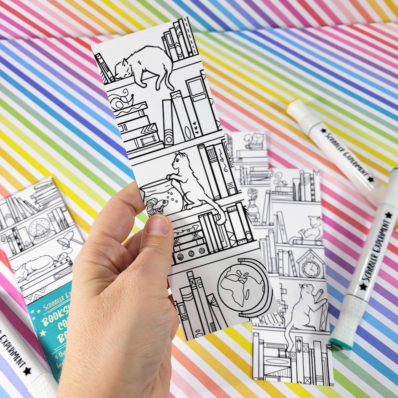 Bookshelf Cat Coloring Bookmarks for Kids Cat Bookmark for - Etsy
