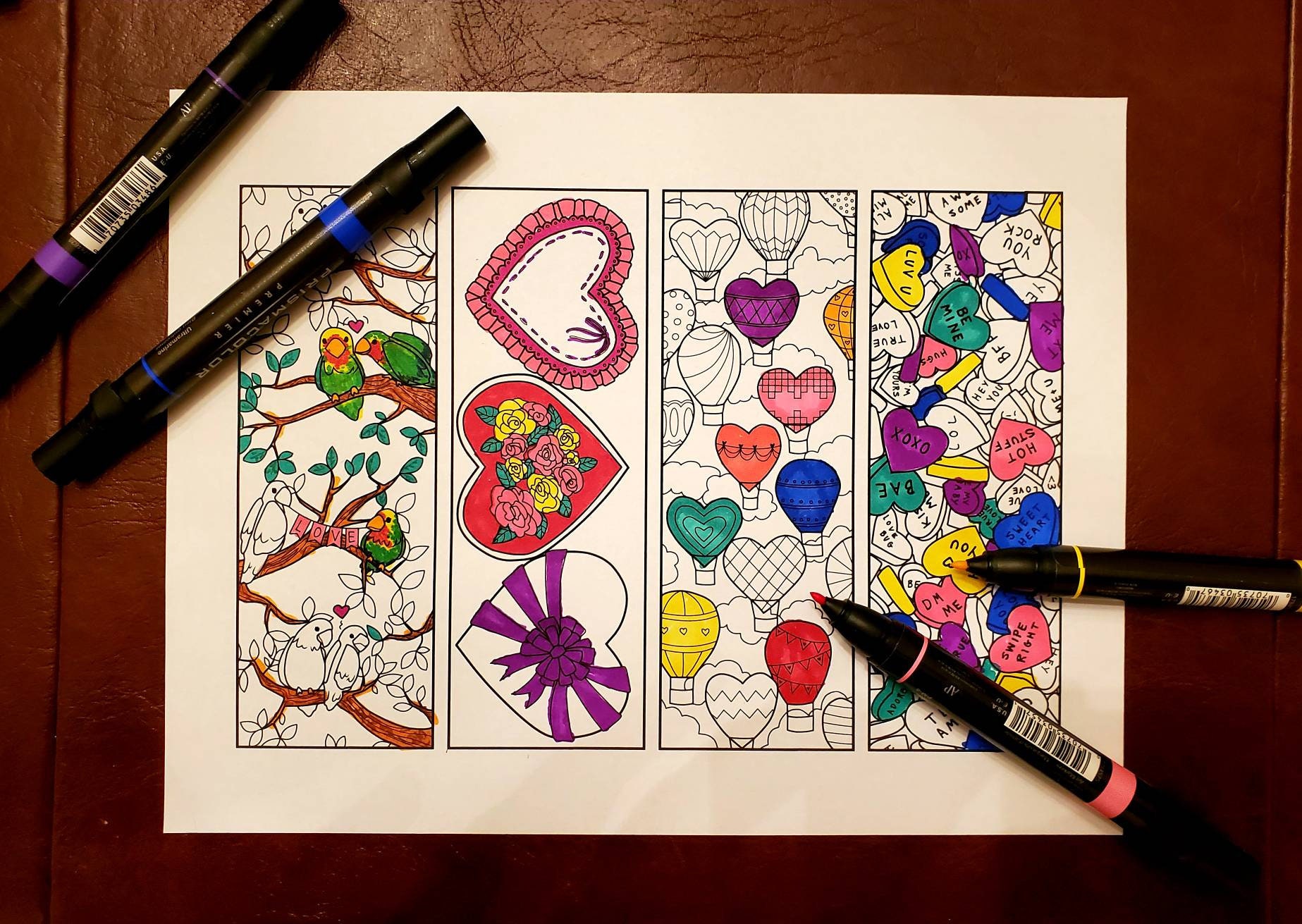 Valentine's Coloring Bookmark Set DIGITAL DOWNLOAD, Printable Bookmark ...