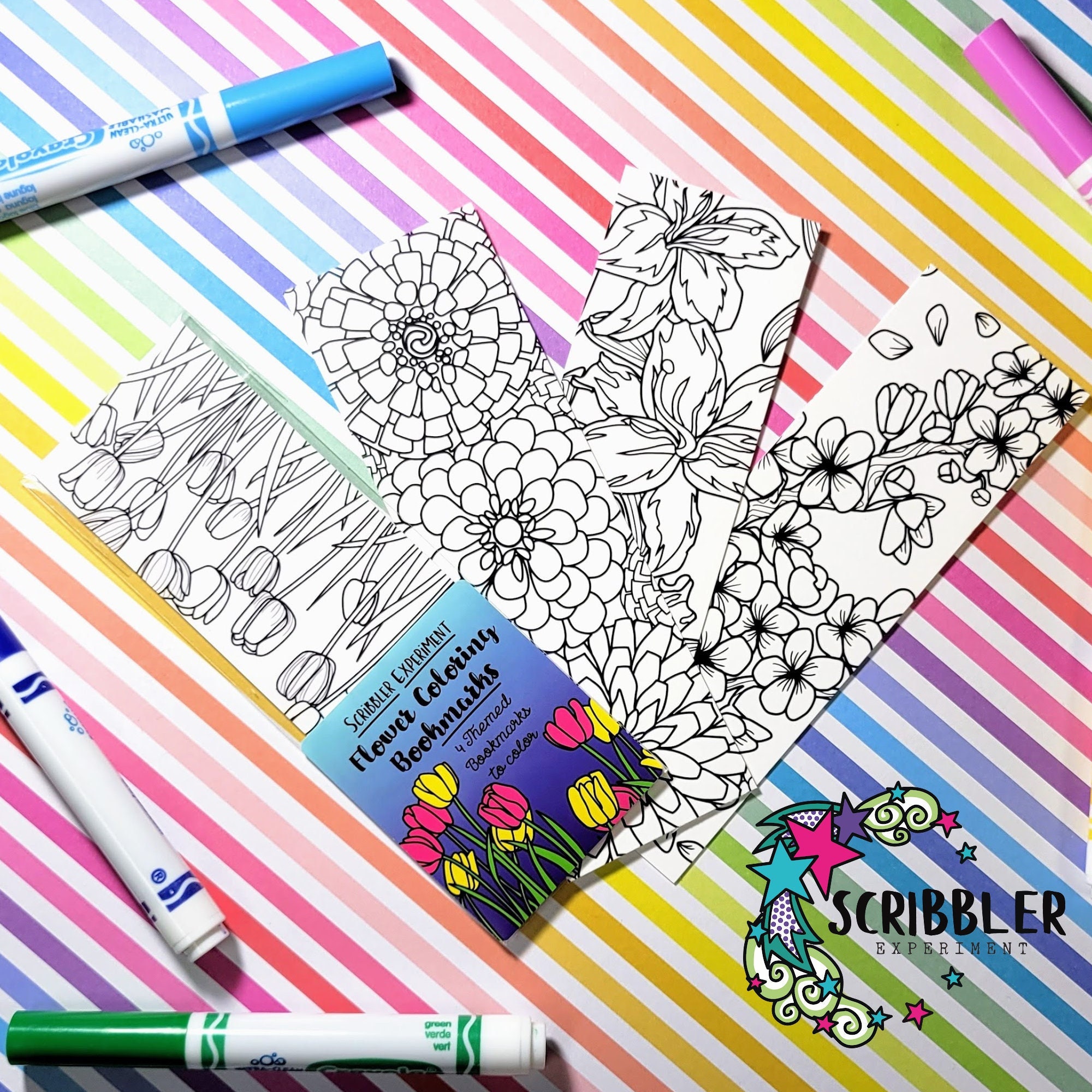 Flower Coloring Bookmarks for Kids, Flower Bookmark for Women, Stocking ...