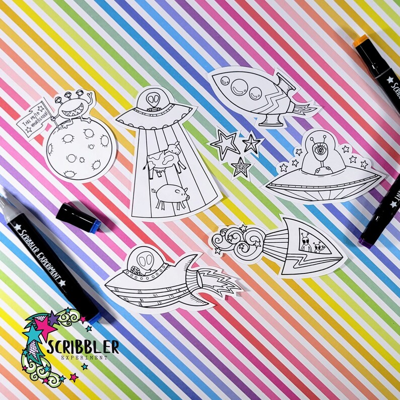 Alien Coloring Stickers for Laptop, Cow Abduction UFO Stickers for ...
