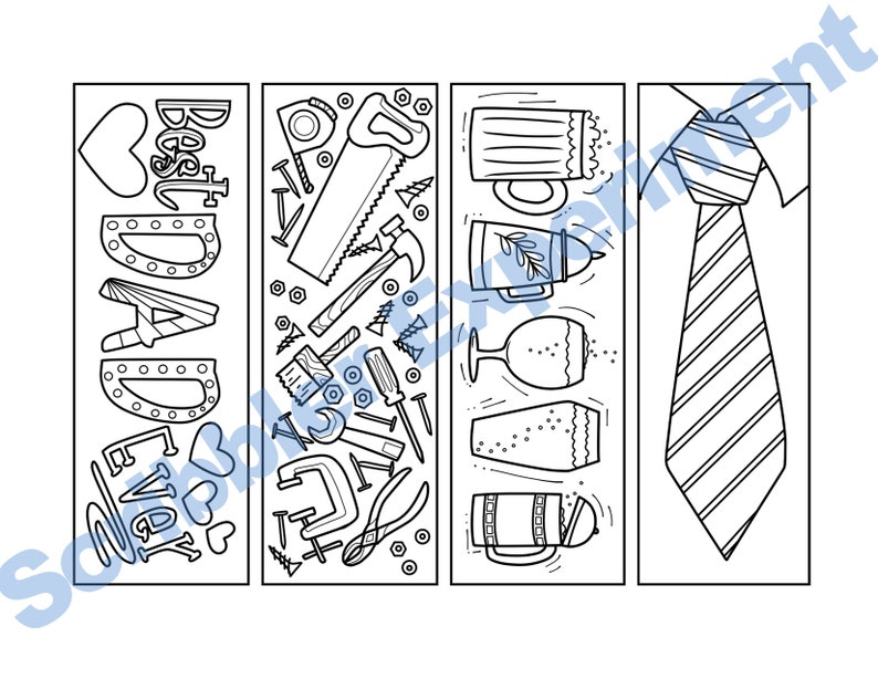 Fathers Day Coloring Bookmark Set DIGITAL DOWNLOAD, Fathers Day Gift ...