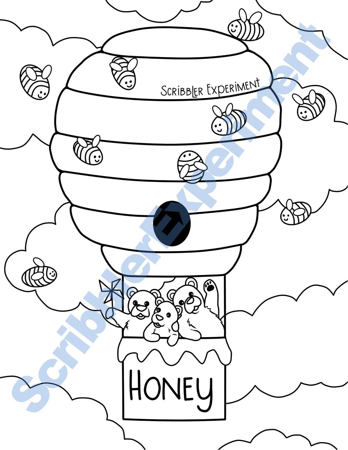 DIGITAL DOWNLOAD Bears in a Bee Balloon Printable Coloring - Etsy