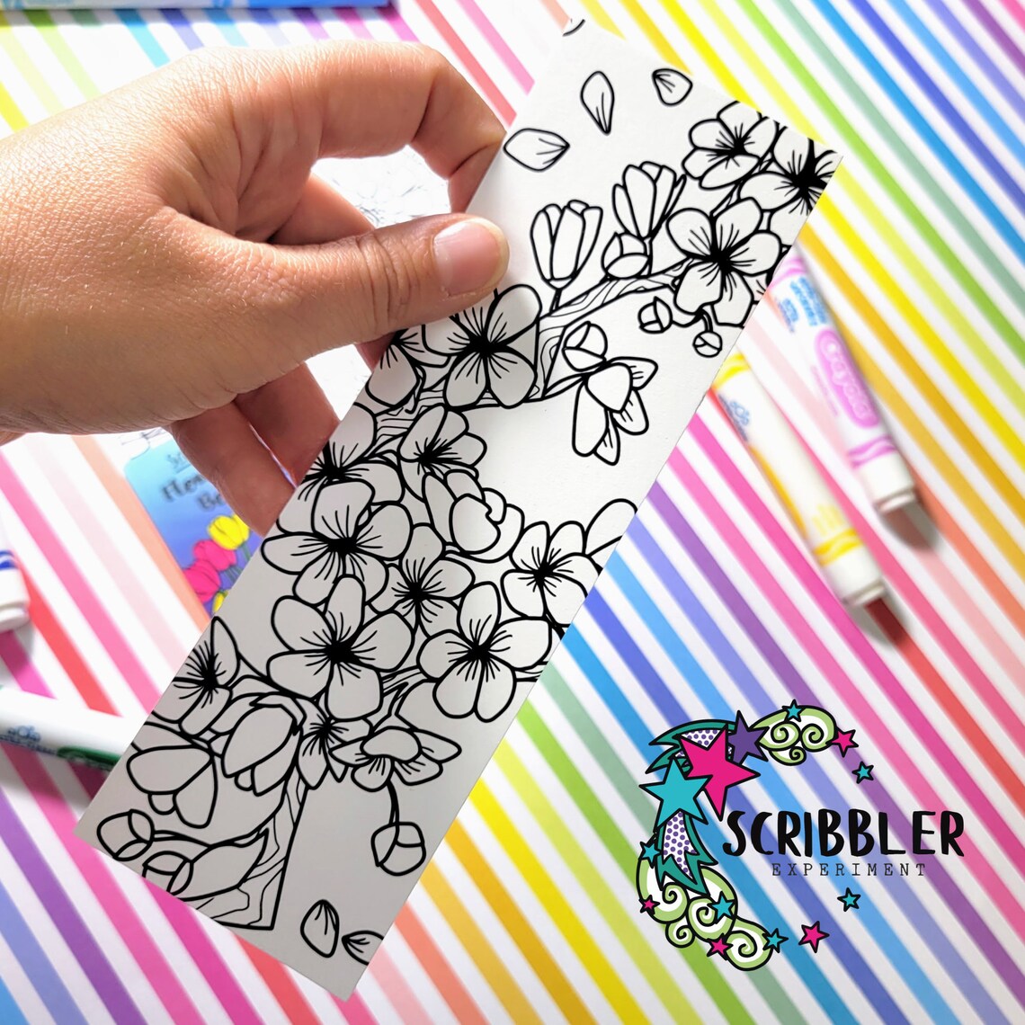 Flower Coloring Bookmarks for Kids, Flower Bookmark for Women, Stocking ...