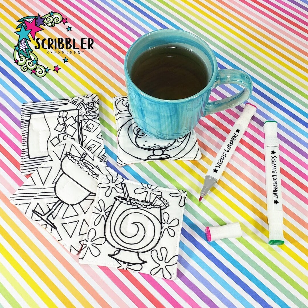 Tropical Drink Coloring Coasters, Valentines Crafts for Adults, Fabric ...
