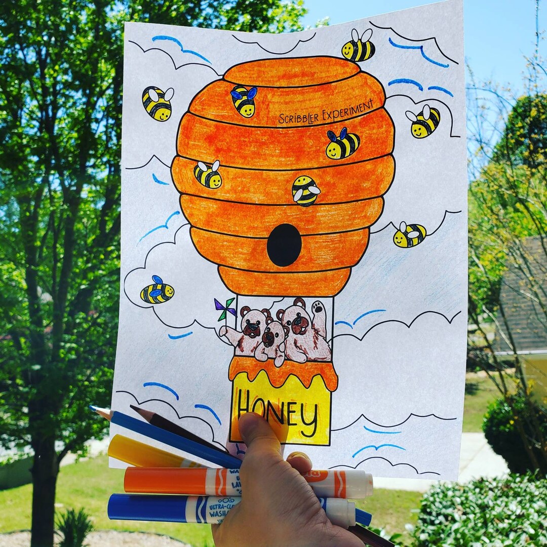 DIGITAL DOWNLOAD, Bears in a Bee Balloon Printable Coloring Pages for ...