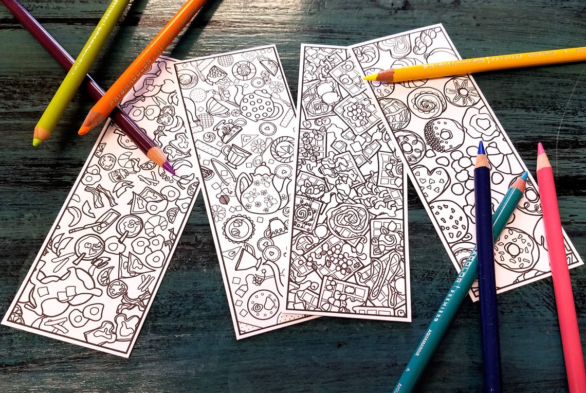 DIGITAL DOWNLOAD Breakfast Coloring Bookmarks Pdf Bridal | Etsy