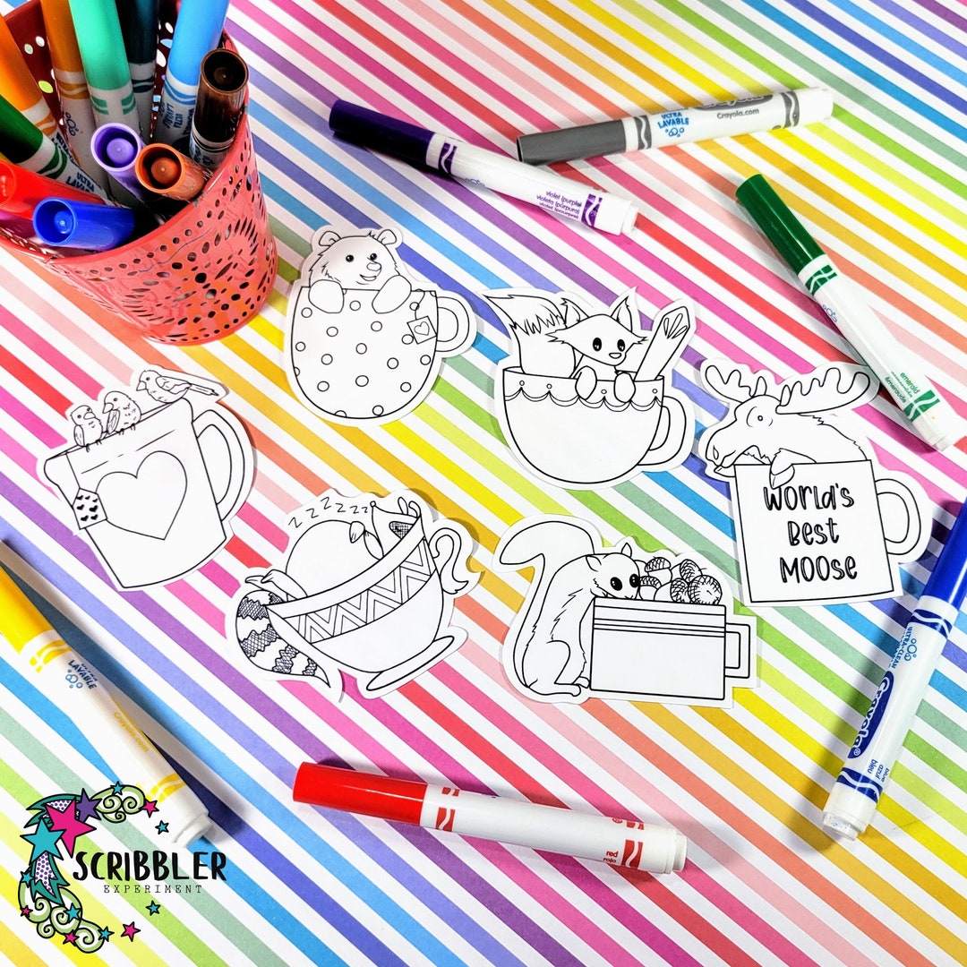 Woodland Animals Coloring Stickers Pack, Cute Coffee Stickers for Women ...