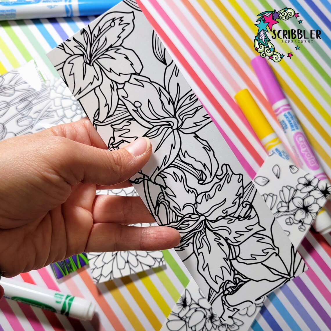 Flower Coloring Bookmarks for Kids, Flower Bookmark for Women, Stocking ...