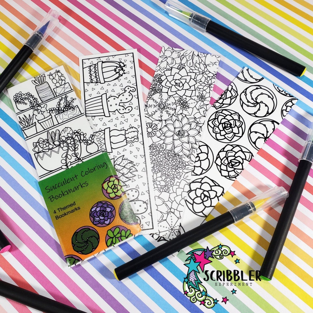 Succulent Coloring Bookmarks for Kids, Cactus Bookmark for Women, Cute ...