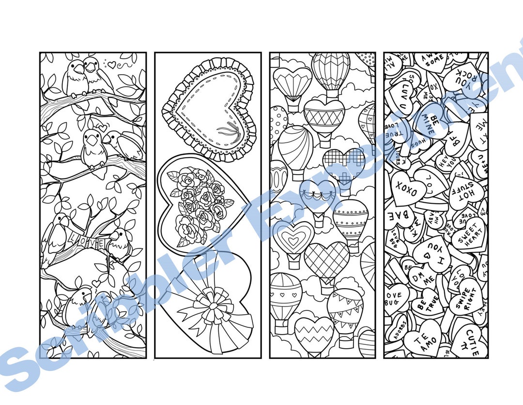 Valentine's Coloring Bookmark Set DIGITAL DOWNLOAD, Printable Bookmark ...