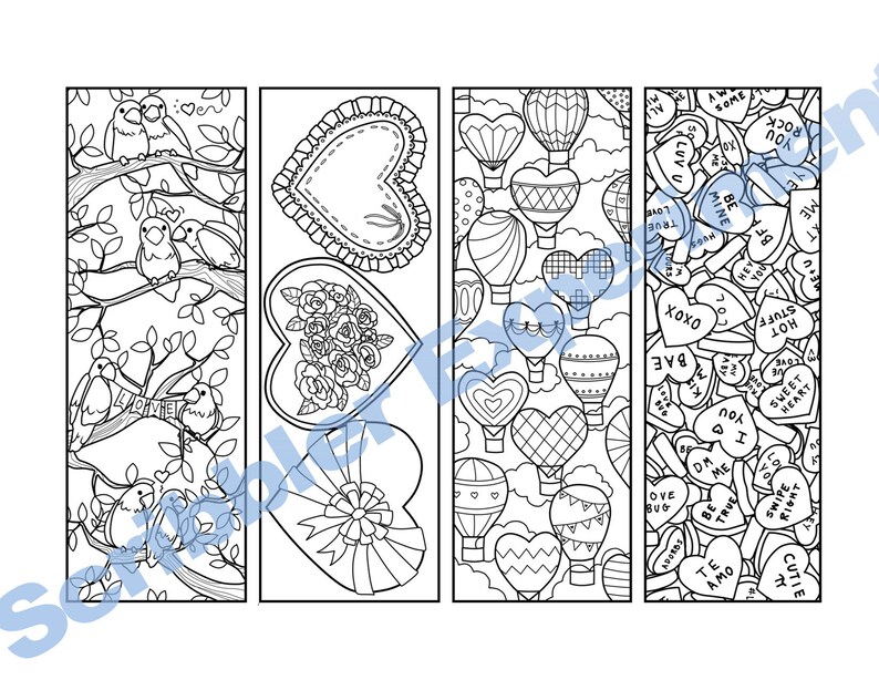 Valentine's Coloring Bookmark Set DIGITAL DOWNLOAD, Printable Bookmark ...