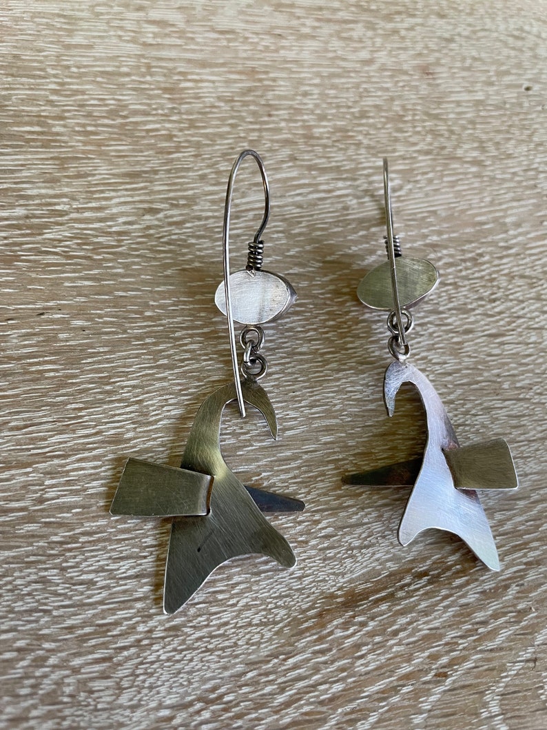 Surrealistic Brutalist Glass Eye Sterling Silver Abstract MCM Earrings ...