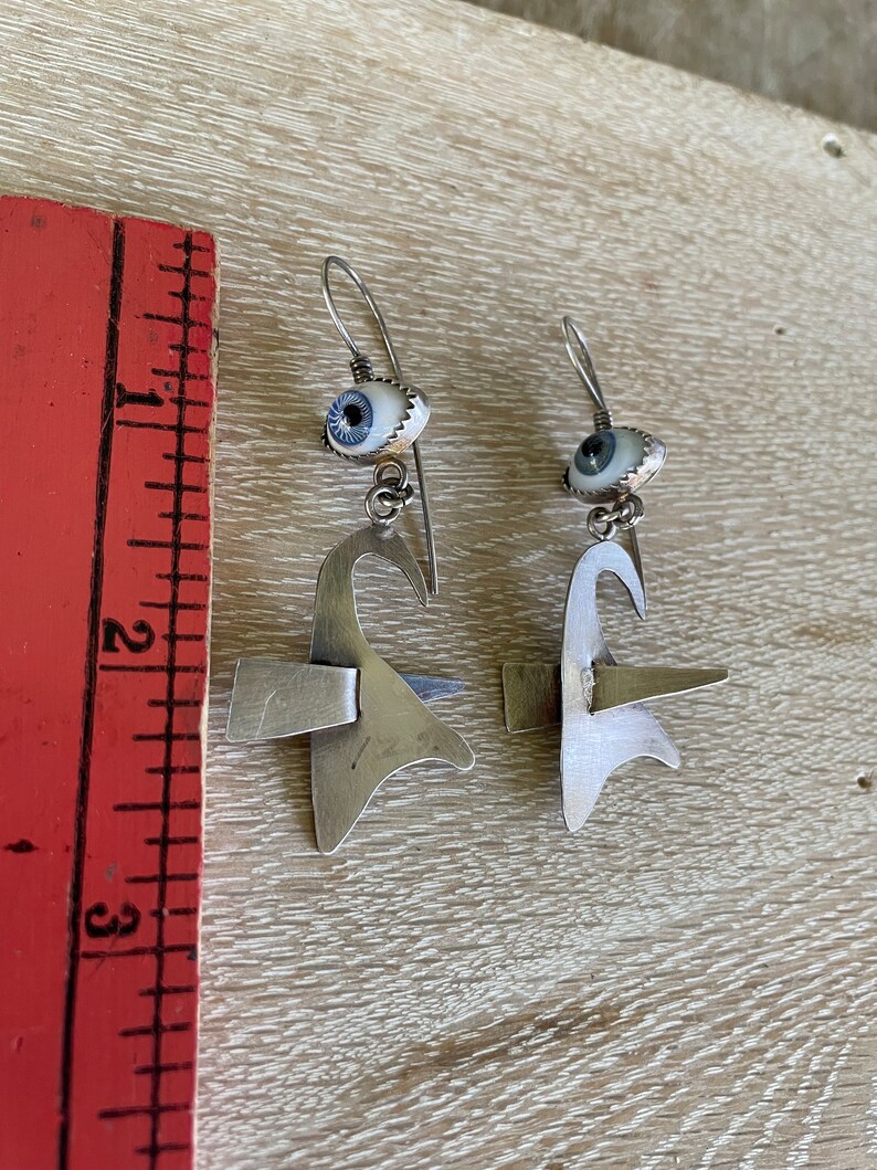 Surrealistic Brutalist Glass Eye Sterling Silver Abstract MCM Earrings ...