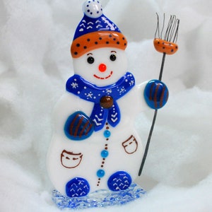 Christmas Snowman, Fused Glass Christmas Decoration, Glass Snowman ...