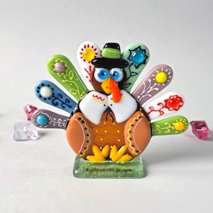 Funny Turkey, Thanksgiving Table Decoration, Fused Glass Statuette ...